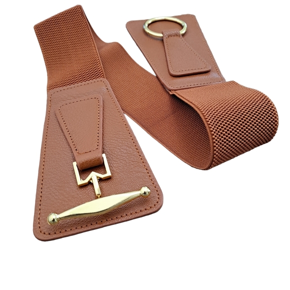 Boutique | Accessories | Brown Corset Elastic Wide Faux Leather Toggle ...